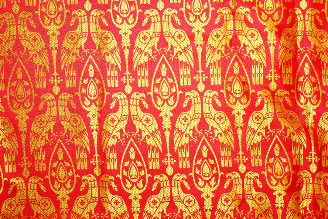 5 Meters 100% Natural Silk Medieval Vestment Fabric Damask Brocade 11 ...