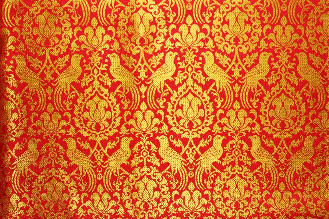 5 Meters 100% Natural Silk Medieval Vestment Fabric Damask Brocade 13 ...