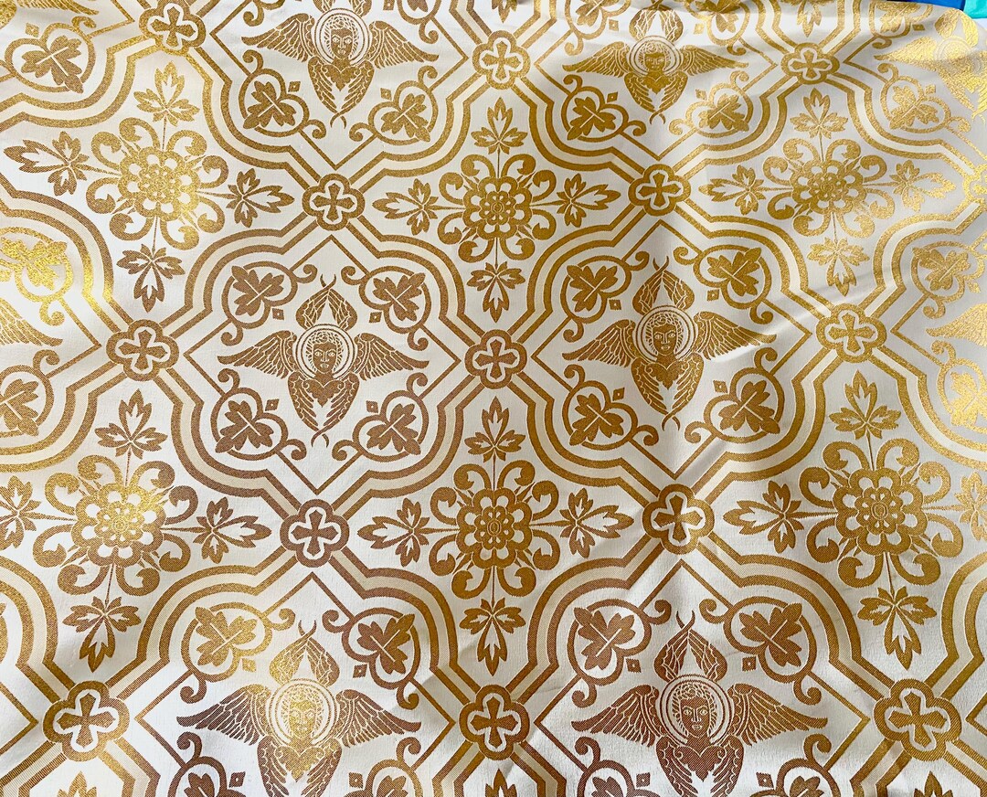 1 Meter White Gold Metallic Vestment Fabric / 1 Meter Fabric for ...