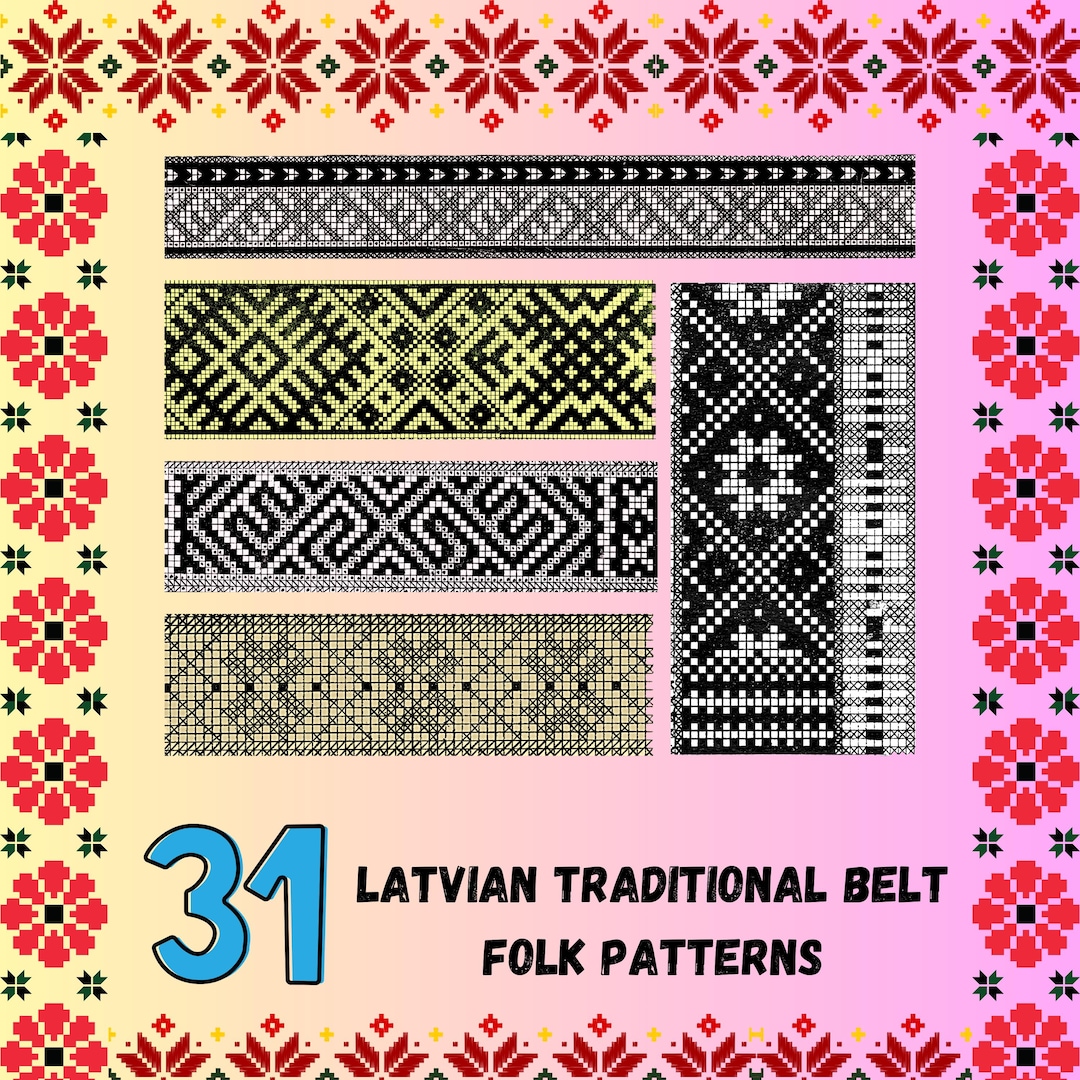 Latvian Traditional Belt Folk Pattern, Cross Stitch Embroidery Pattern ...