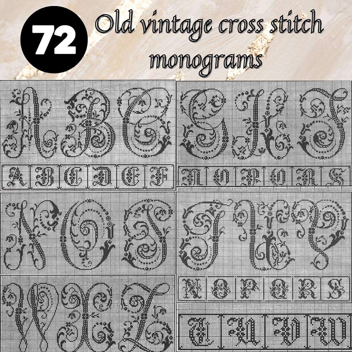 Old Vintage Floral Cross Stitch Monograms From the 19th Century From ...