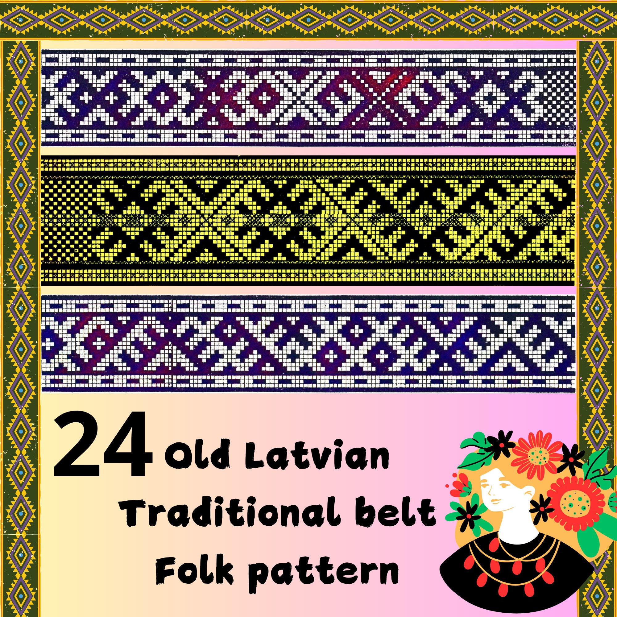 Latvian Traditional Belt Folk Pattern, Cross Stitch Embroidery Pattern ...
