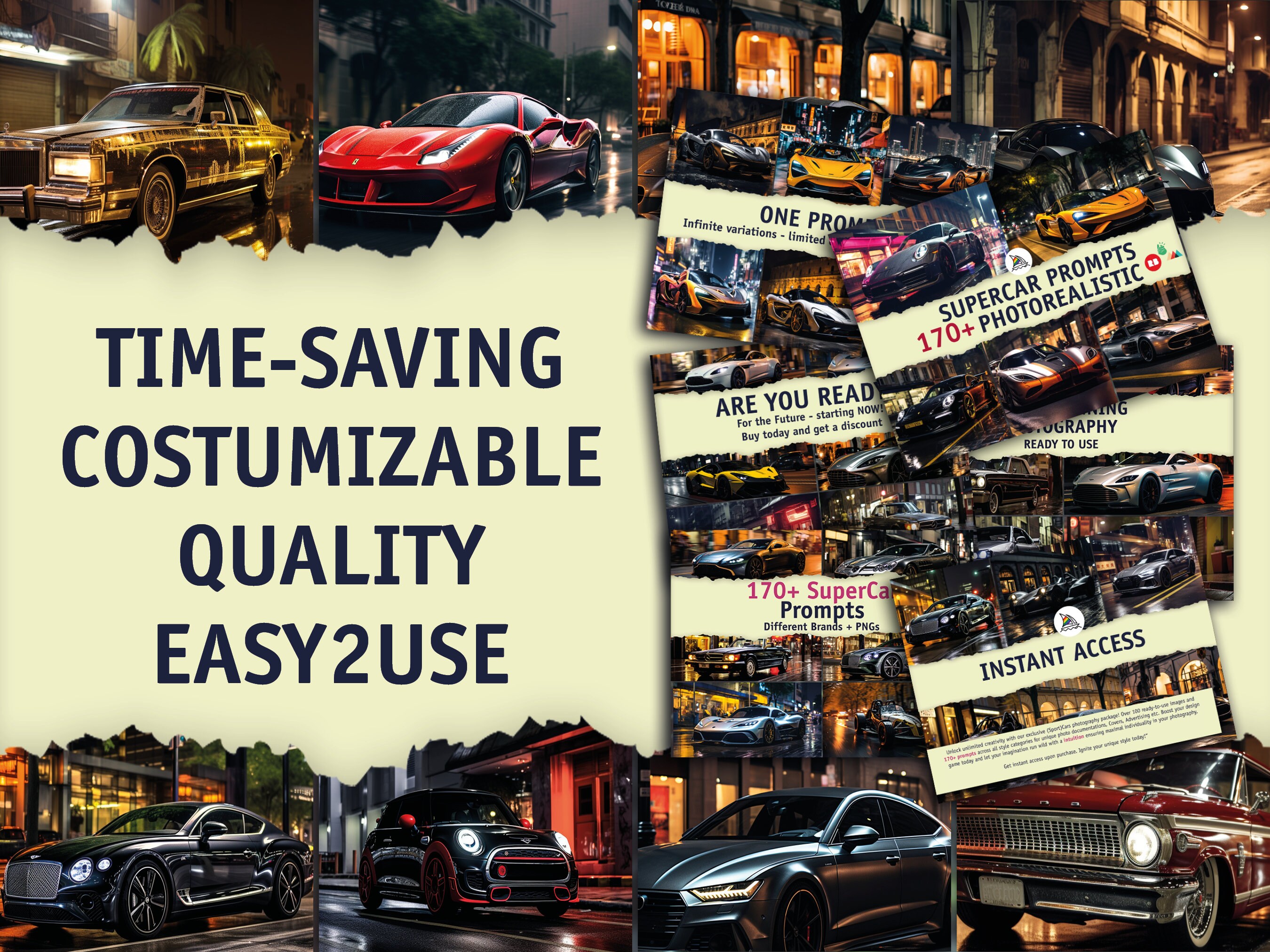 170 Midjourney Prompt Bundle AI Cars at Night Porsche Ferrari Mclaren ...