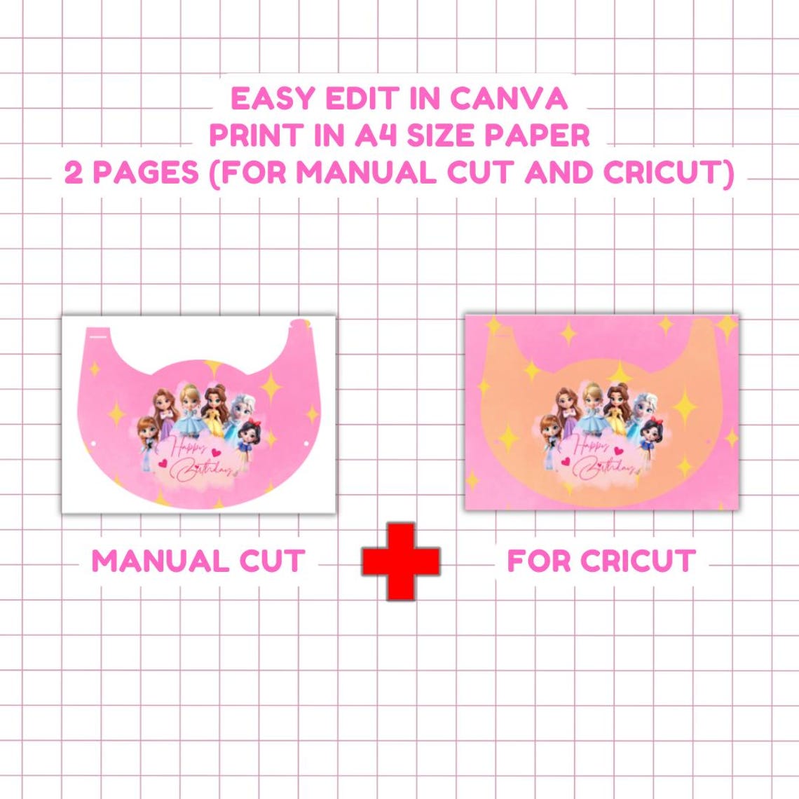Princess Party Hat Canva Template Editable Pink Princess Birthday Hat ...