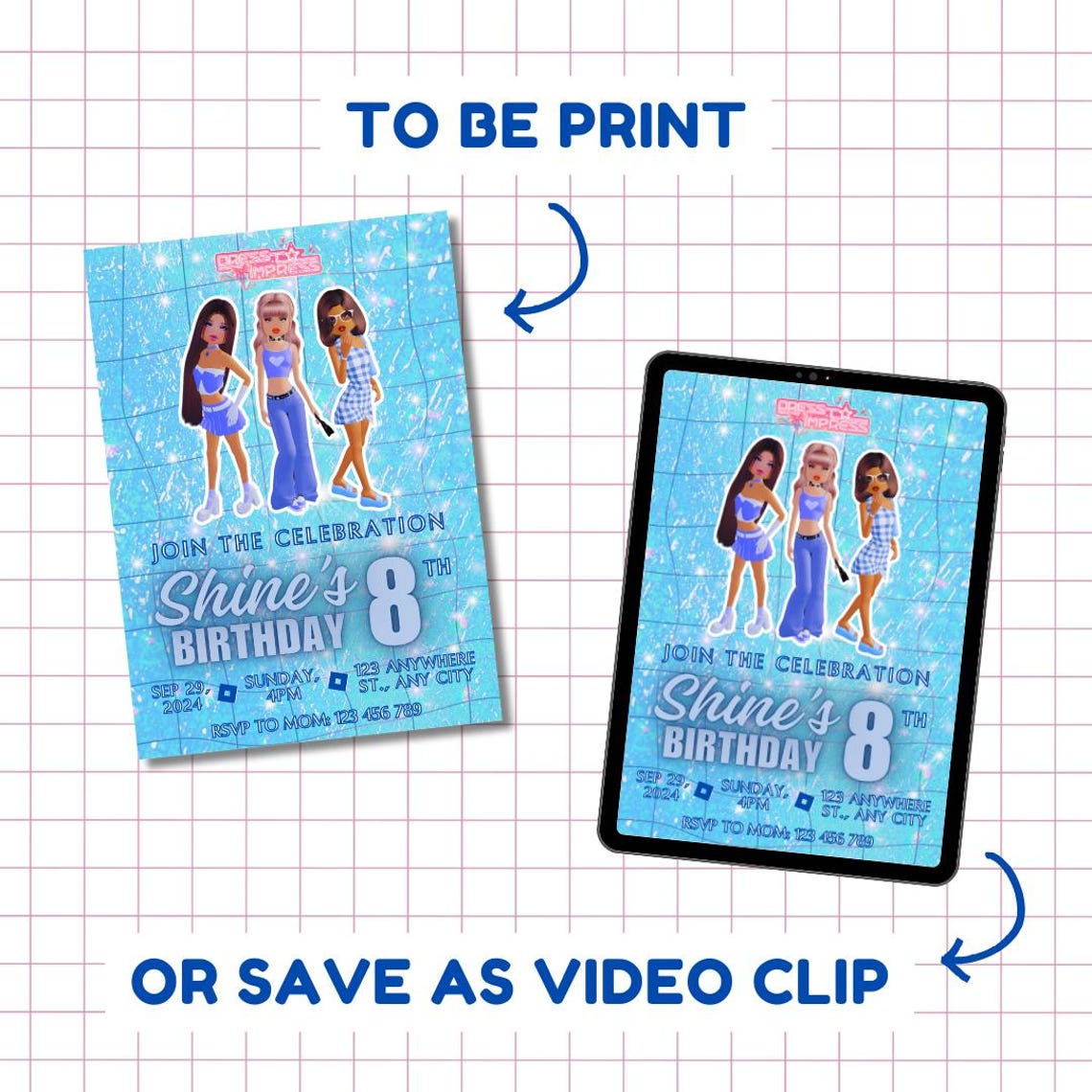 Roblox Dress to Impress Party Invitation, Roblox Invite, Roblox ...