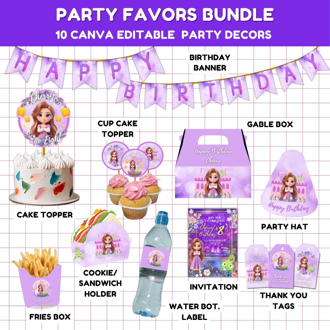 Princess Birthday Party Favor, Princess Party Favor Bundle Template ...
