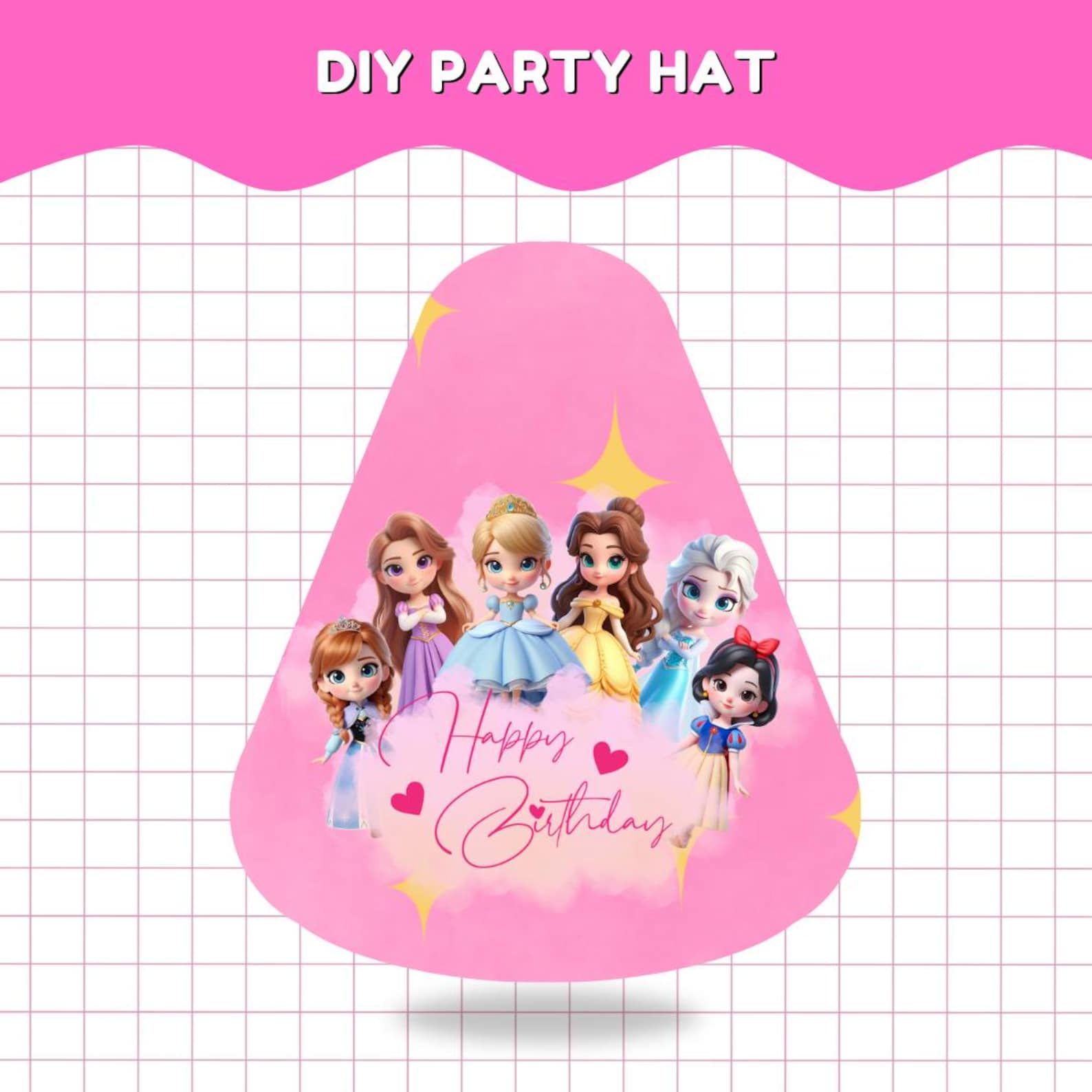 Princess Party Hat Canva Template Editable Pink Princess Birthday Hat ...