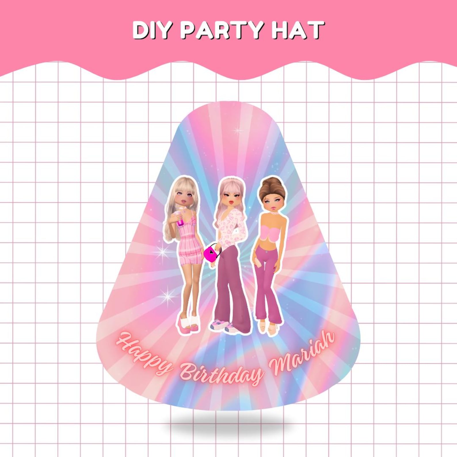 Dress to Impress Roblox Party Hat, Roblox Decor, Roblox Birthday ...