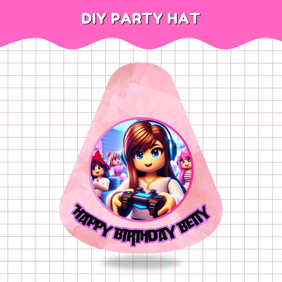 Roblox Gamer Girl Party Hat Template, Roblox Decor, Roblox Birthday ...