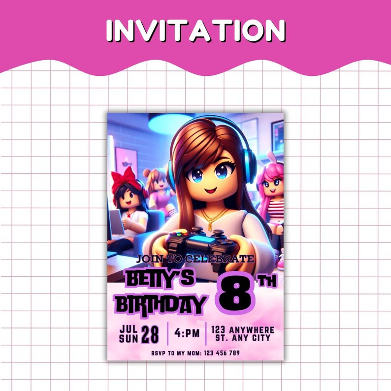 Roblox Gamer Girl Party Favor Bundle for Canva Editable for Roblox ...