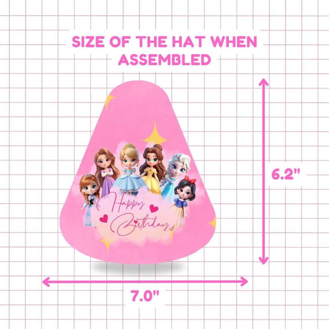 Princess Party Hat Canva Template Editable Pink Princess Birthday Hat ...