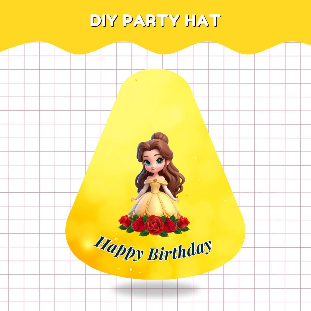 Editable Princess Bell Birthday Party Hat Template Beauty Princess Hat ...