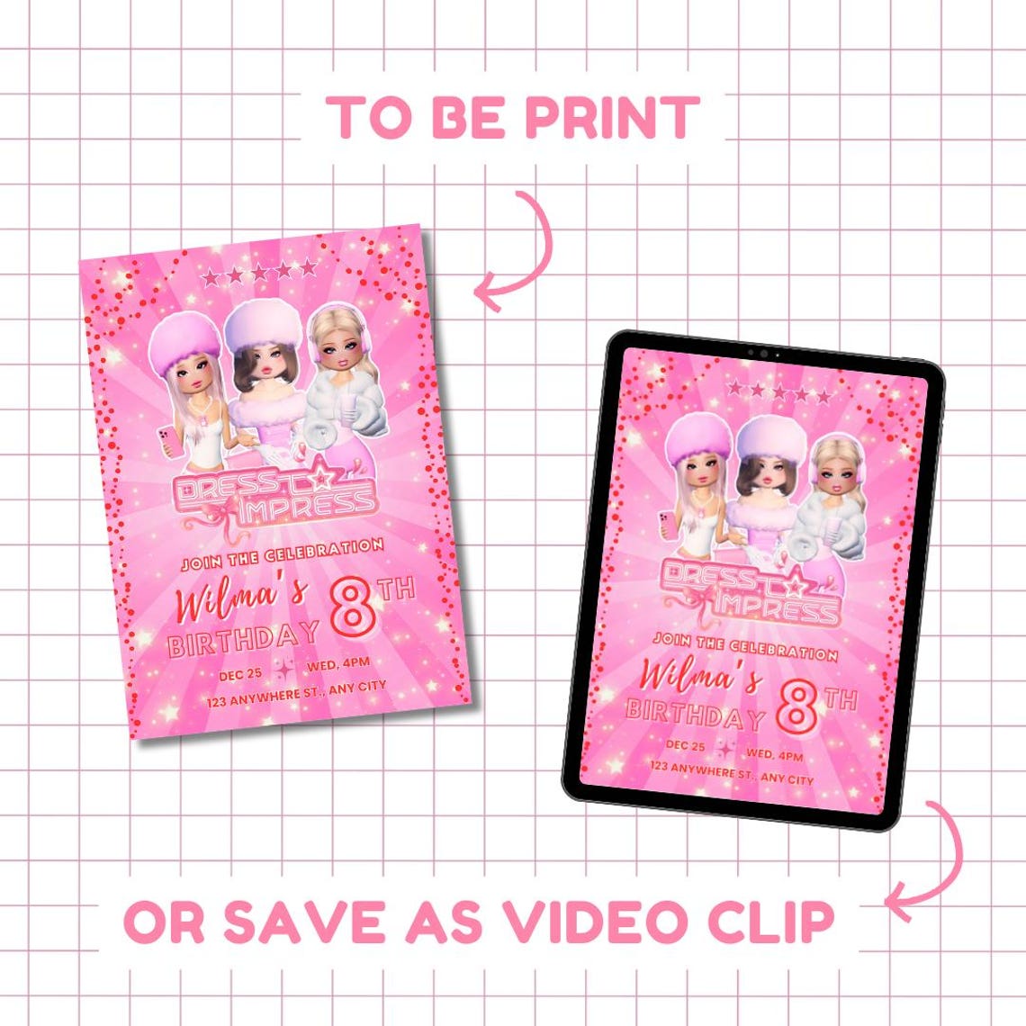 Roblox Dress to Impress Party Invitation, Roblox Invitation, Roblox ...