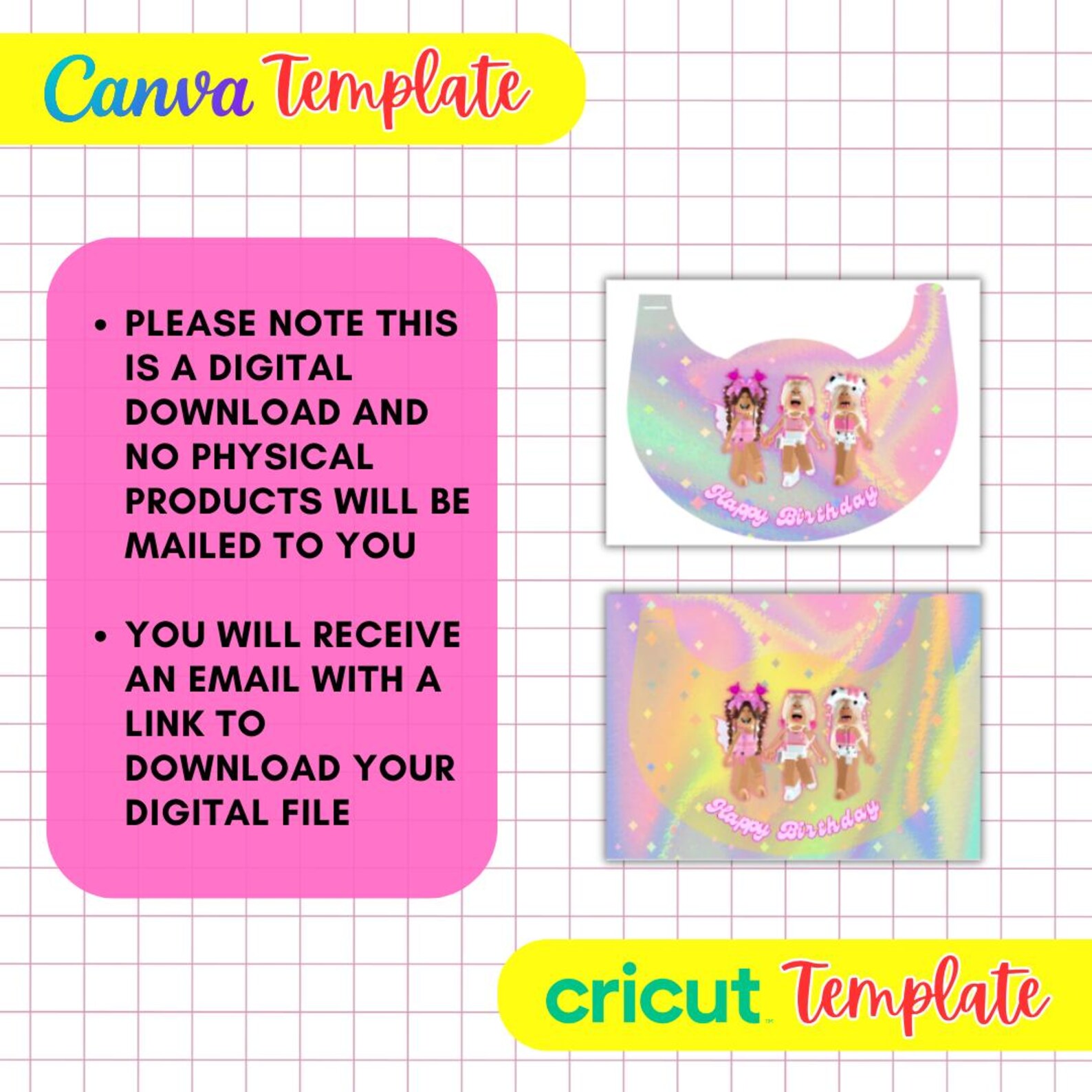 Roblox GFX Girl Party Hat Template, Roblox Decor, Roblox Birthday ...