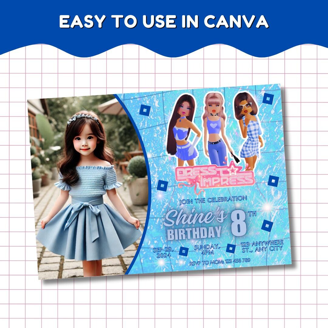 Roblox Dress to Impress Invitation With Photo Insert Editable for Girls ...