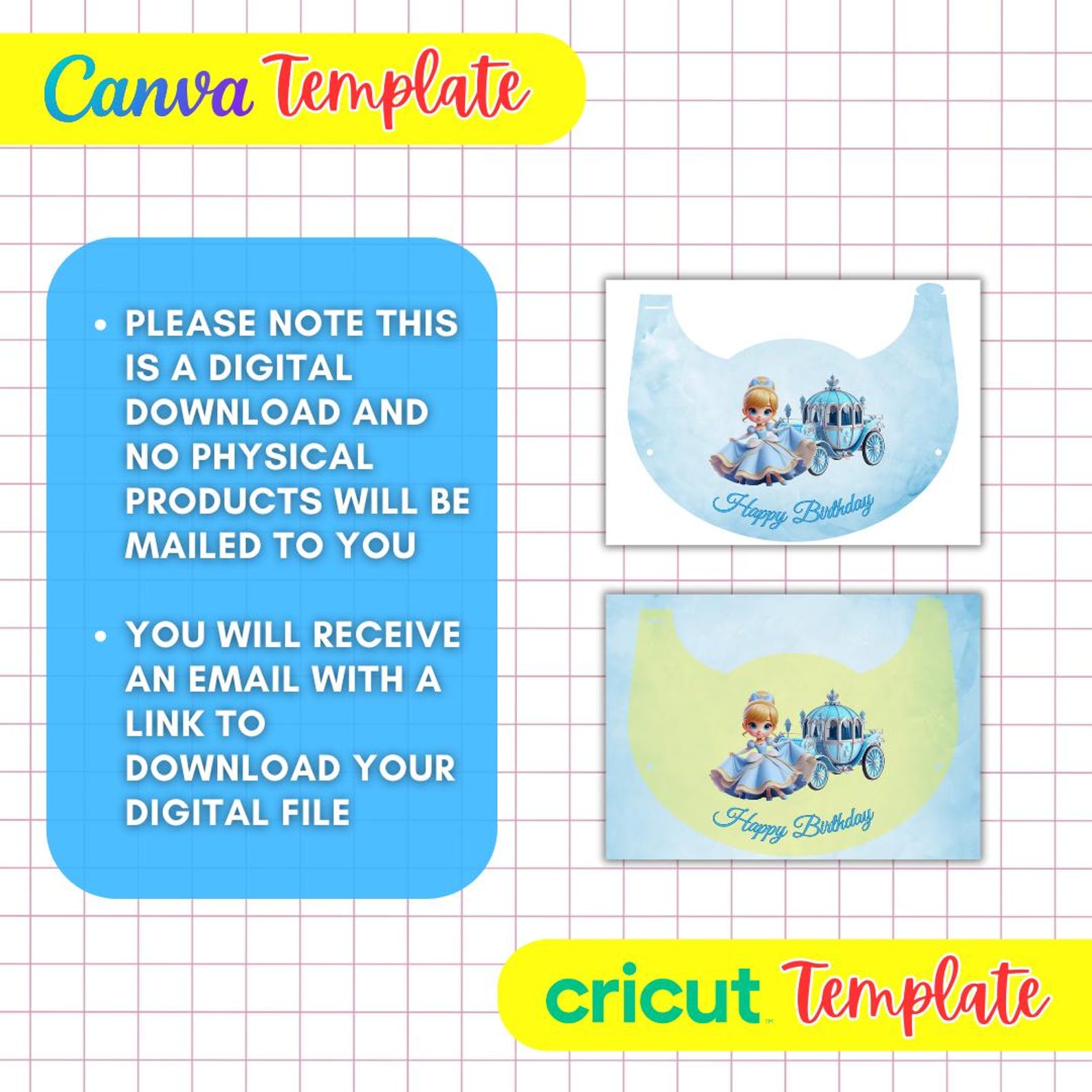 Blue Princess Party Hat Canva Template Editable Princess Birthday Hat ...