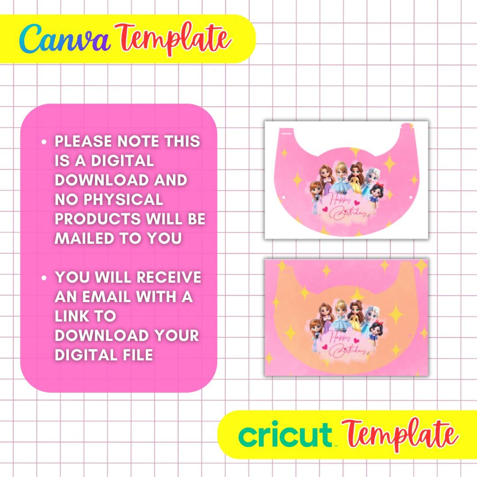 Princess Party Hat Canva Template Editable Pink Princess Birthday Hat ...
