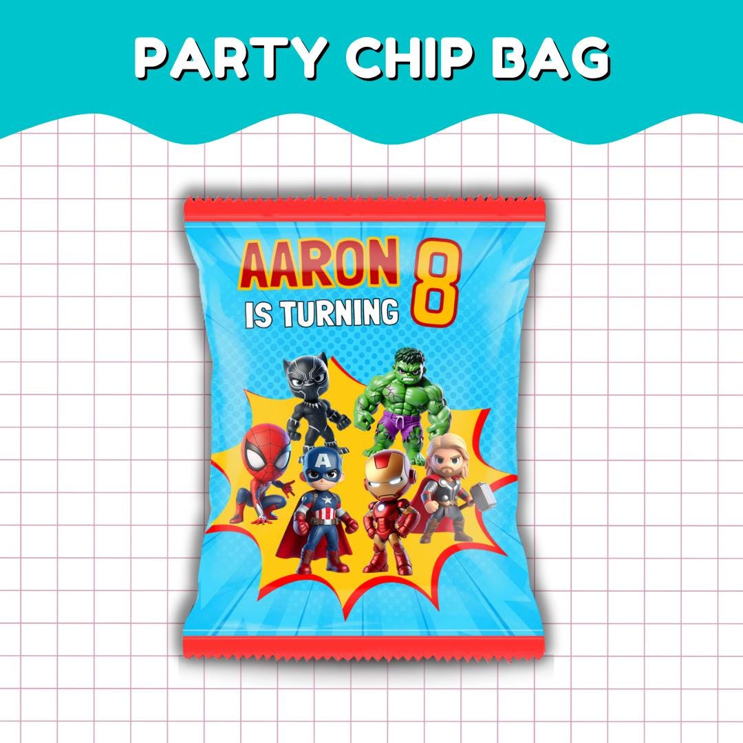 Chip Bag Printable Superhero Theme Decorations Superhero Birthday Party ...