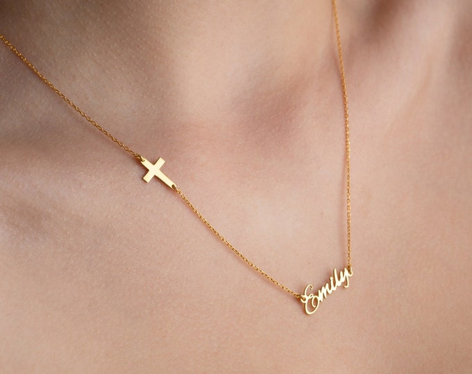 Custom Silver Minimal Cross Pendant Necklace|personalized Cross ...