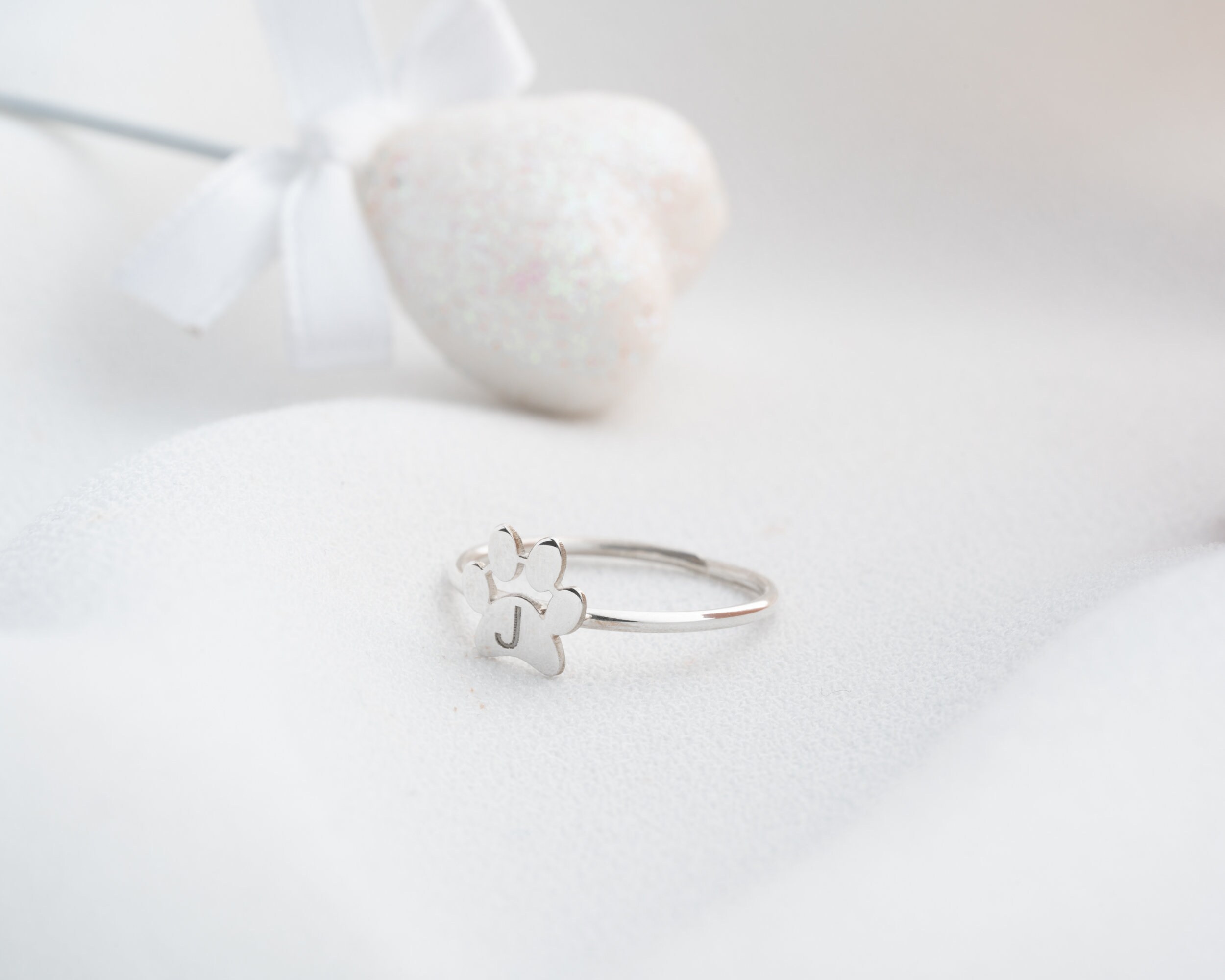 Custom Paw Print Ring Dainty Dog Paw Ring Personalized Dog Memorial ...