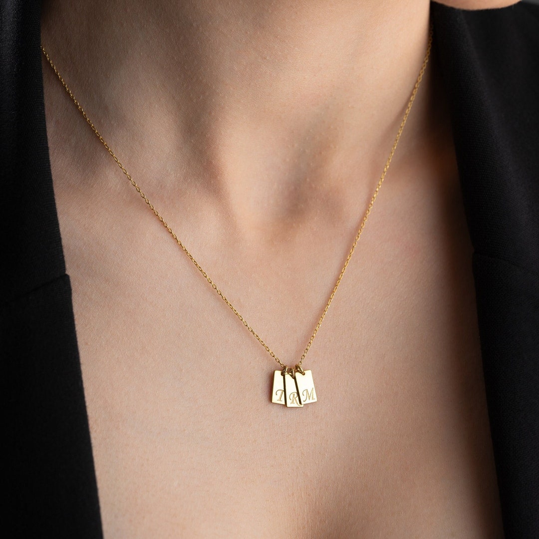 Dainty Gold Initial Tag Necklace Custom Letter Necklace Personalized ...