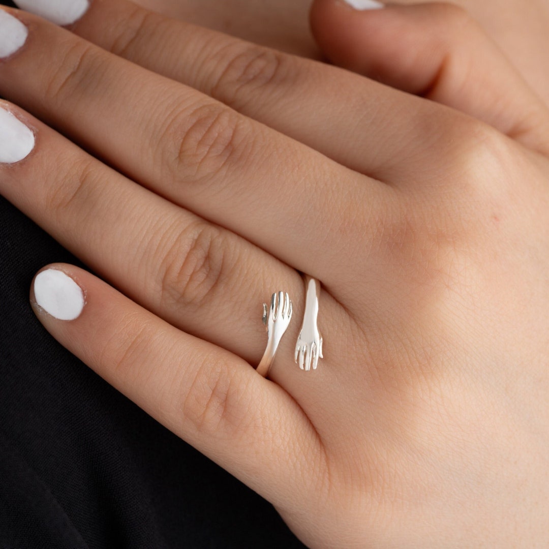 Silver Hug Ring Dainty Sterling Silver Hugging Hands Ring Love Hug Ring ...