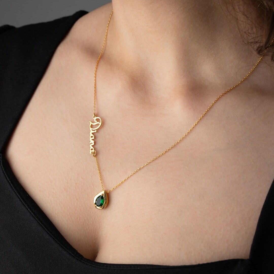 Name and Birthstone Necklace With Name Birthstone Name Necklace ...