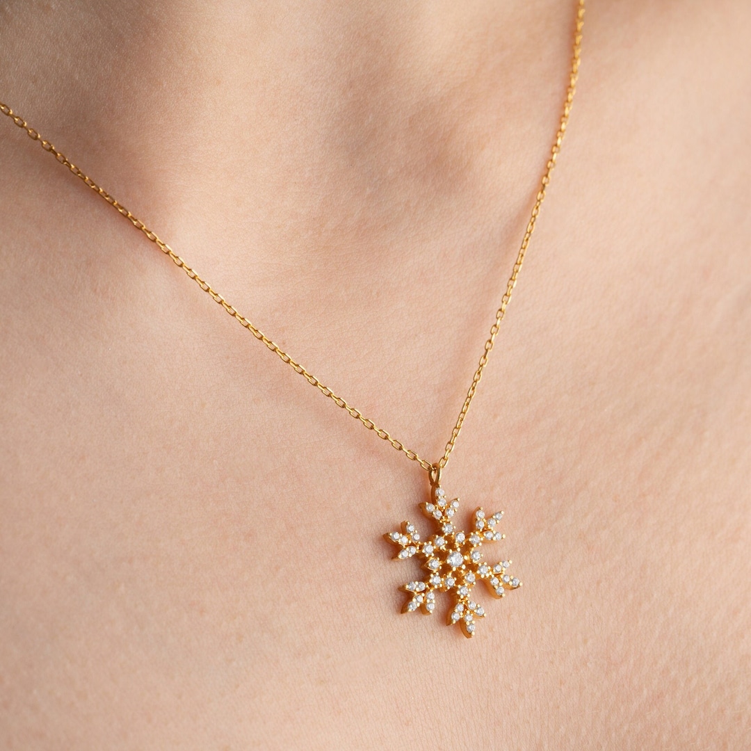 Dainty Gold Snowflake Necklace Sterling Silver Snowflake Pendant Silver ...