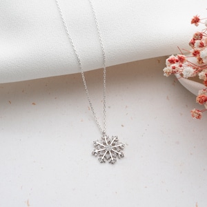 Dainty Snowflake Necklace Sterling Silver Snowflake Charm Necklace ...