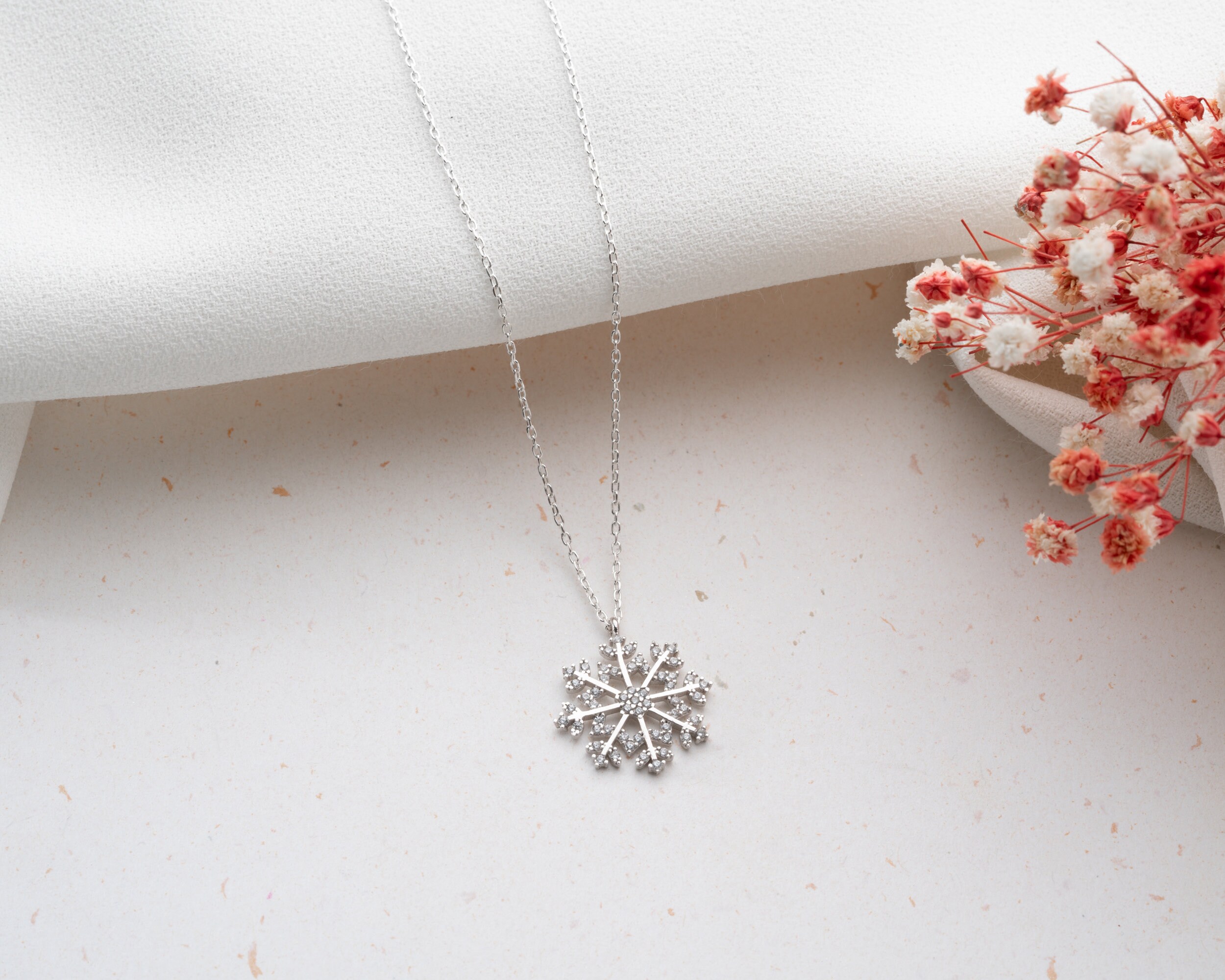 Dainty Snowflake Necklace Sterling Silver Snowflake Charm Necklace ...