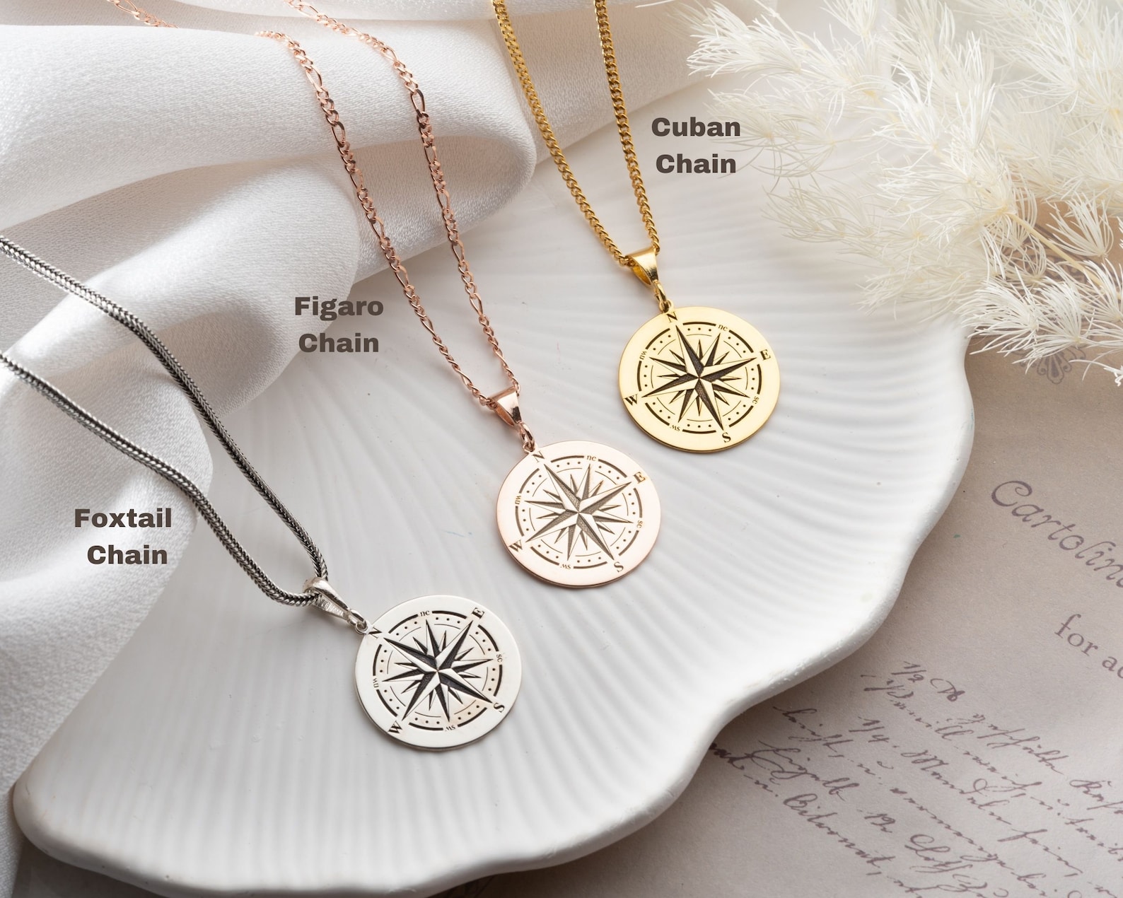 Gold Compass Necklace Sterling Silver Compass Pendant Engraved Compass ...