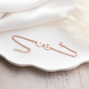 14k Gold Initial Disc Bracelet With Initials Personalized Letter Bracelet Silver Personalized ...