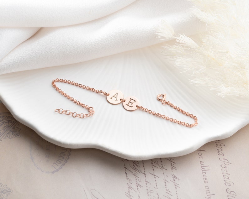 14k Gold Initial Disc Bracelet With Initials Personalized Letter ...