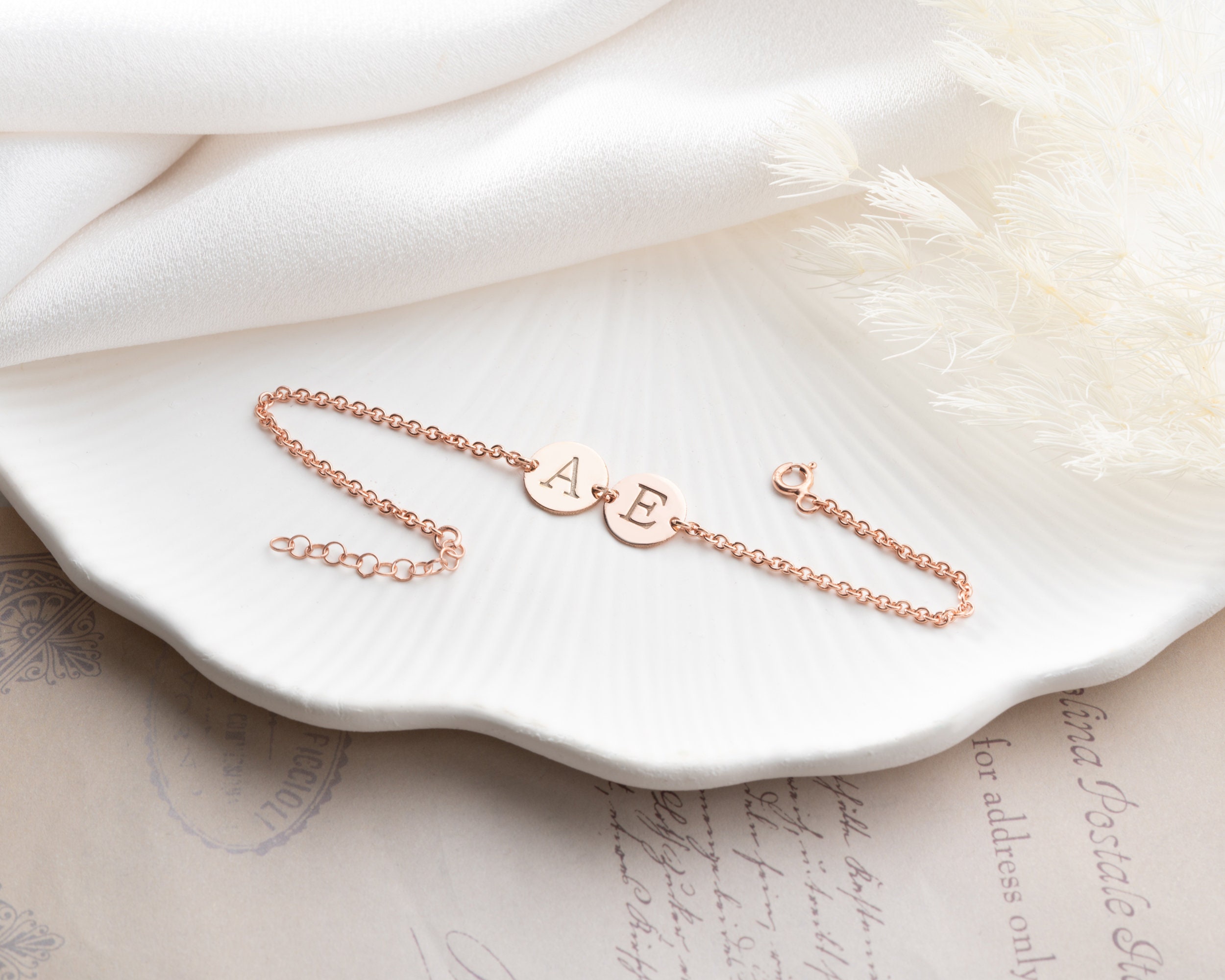 14k Gold Initial Disc Bracelet With Initials Personalized Letter ...