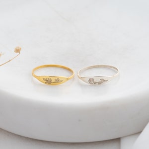 Custom Birth Flower Ring Personalized Birth Month Flower Ring Dainty ...