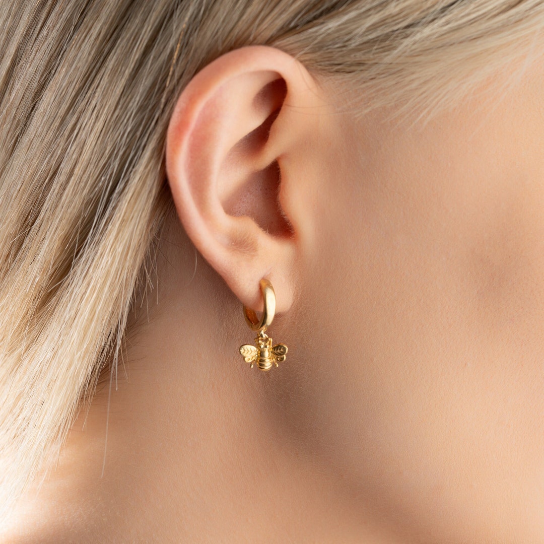 Gold Bee Earrings Dainty Dangle Bee Earrings Silver Bee Drop Earrings Bumble Bee Earrings Honey ...