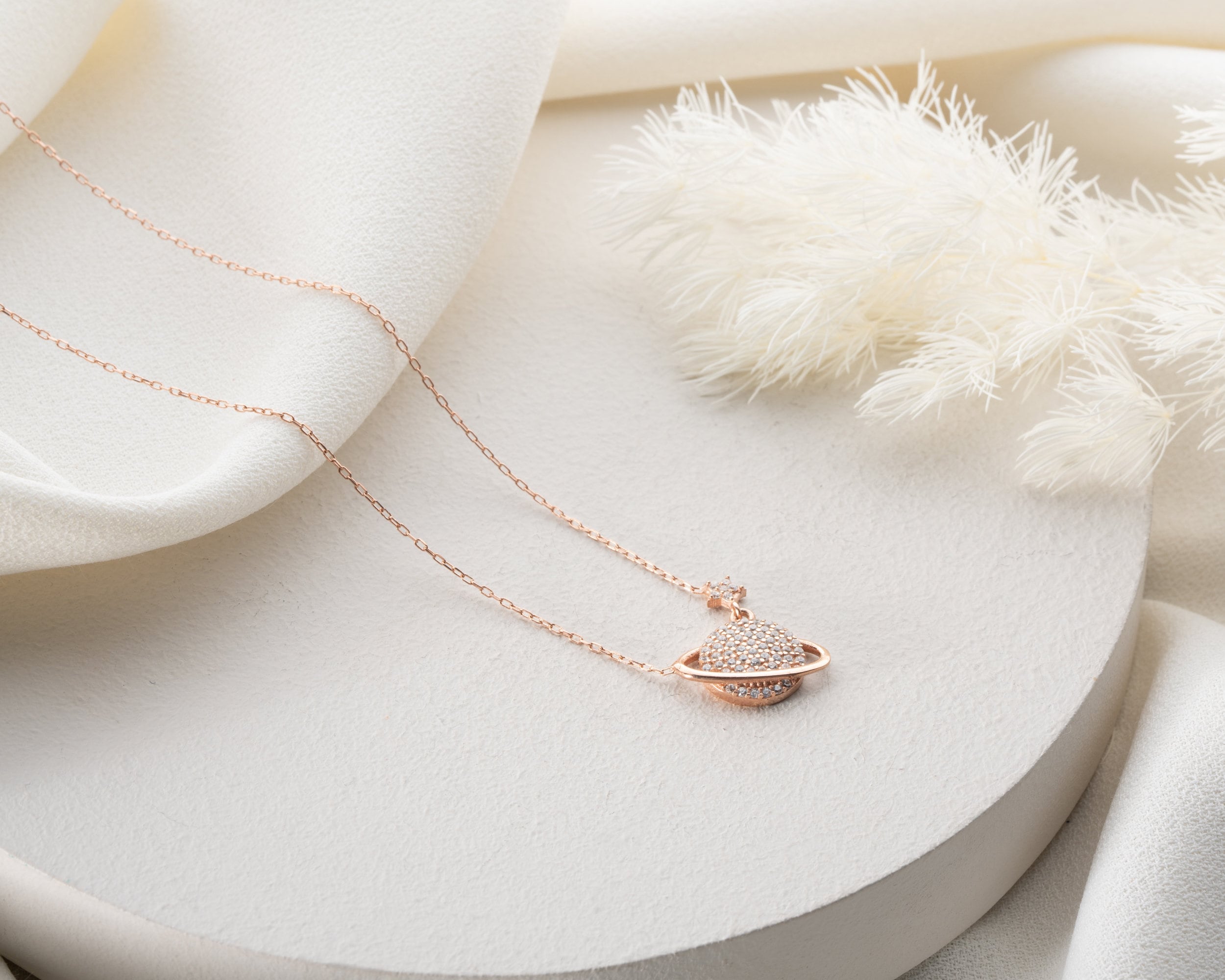 Saturn Necklace Silver Planet Necklace Celestial Necklace Silver Saturn ...