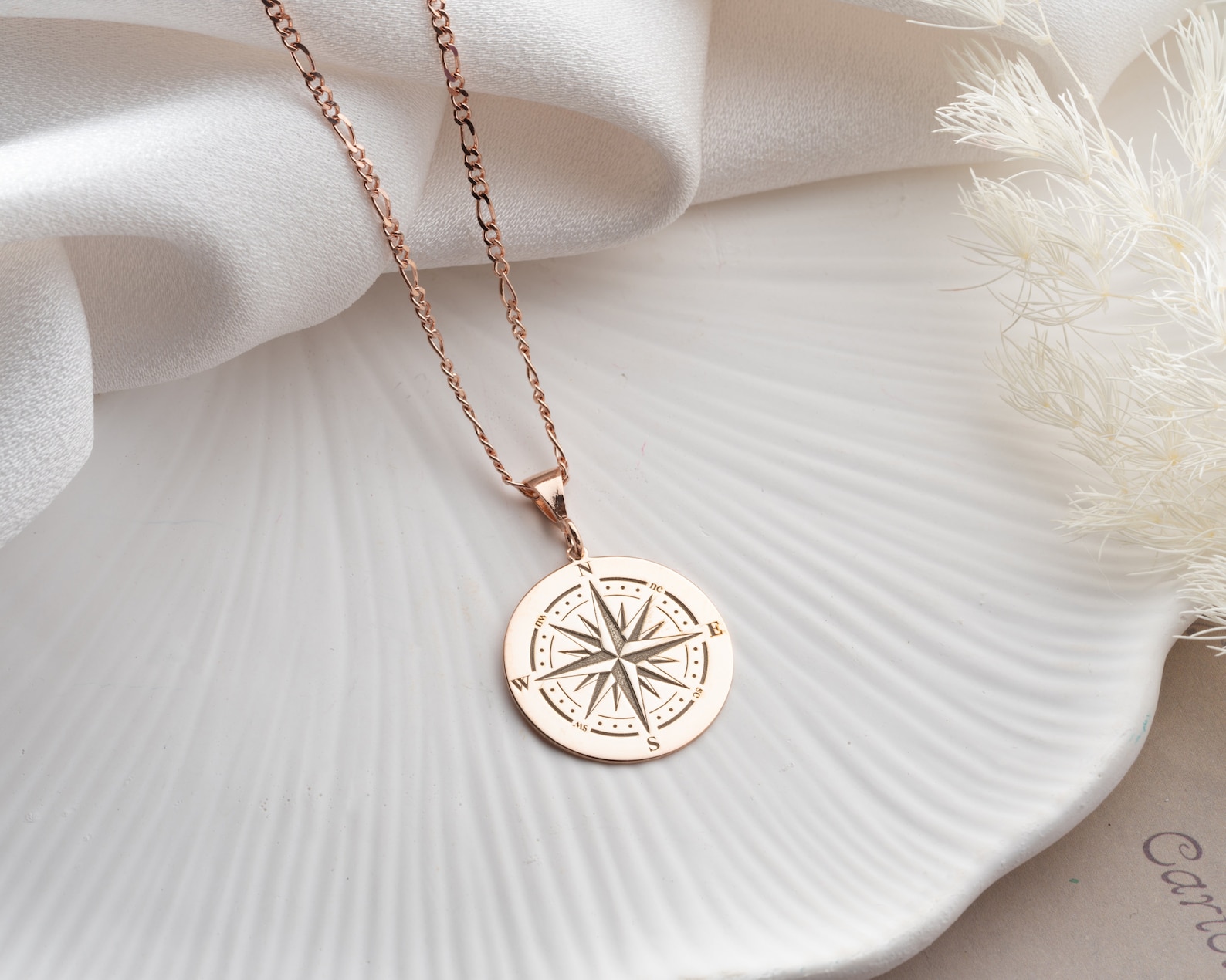 Gold Compass Necklace Sterling Silver Compass Pendant Engraved Compass ...