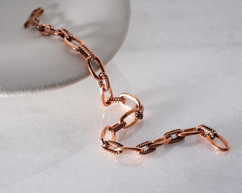 Pure Copper Link Chain Bracelet, Twisted Rope Textured Bangle, Solid ...