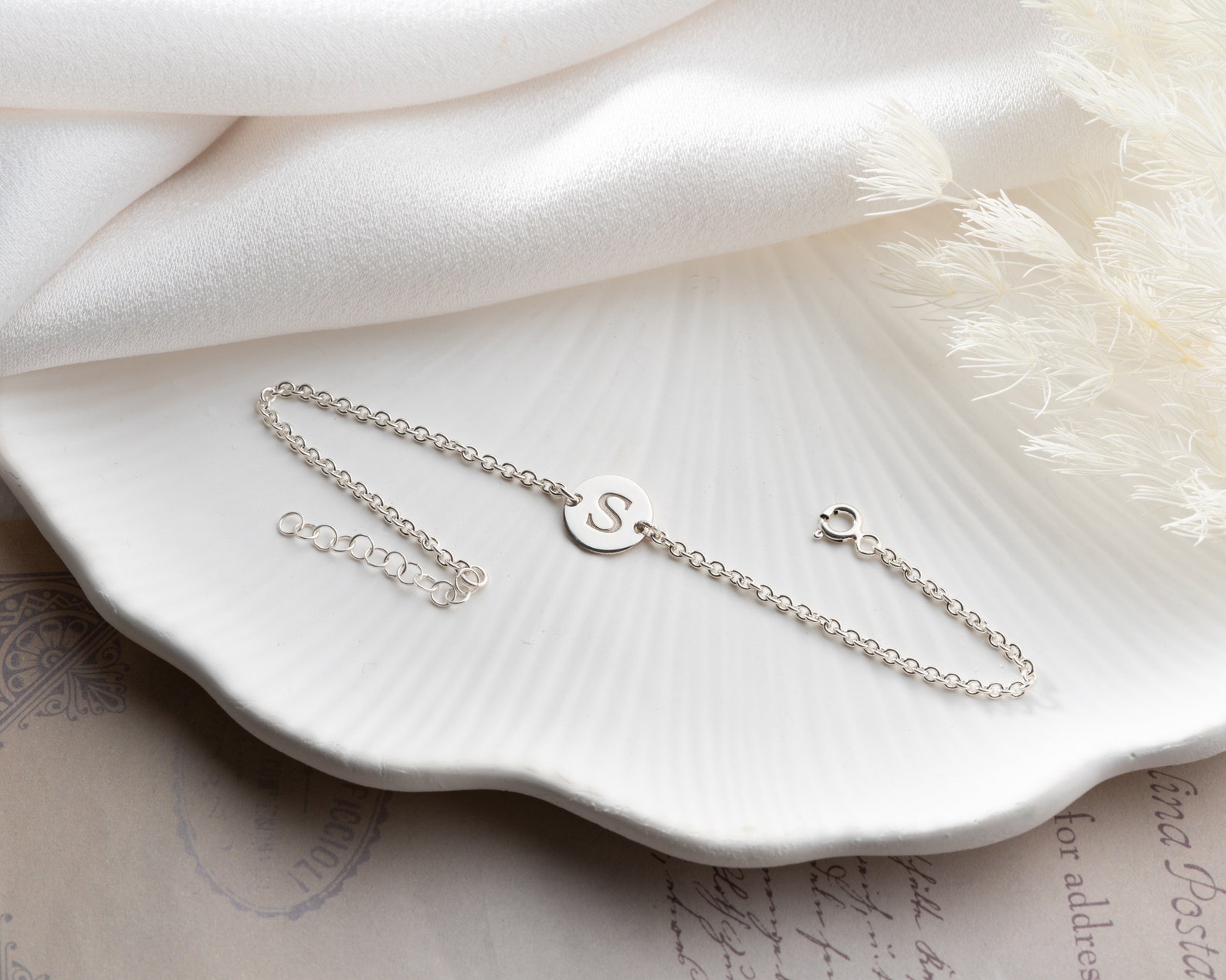 14k Gold Initial Disc Bracelet With Initials Personalized Letter ...