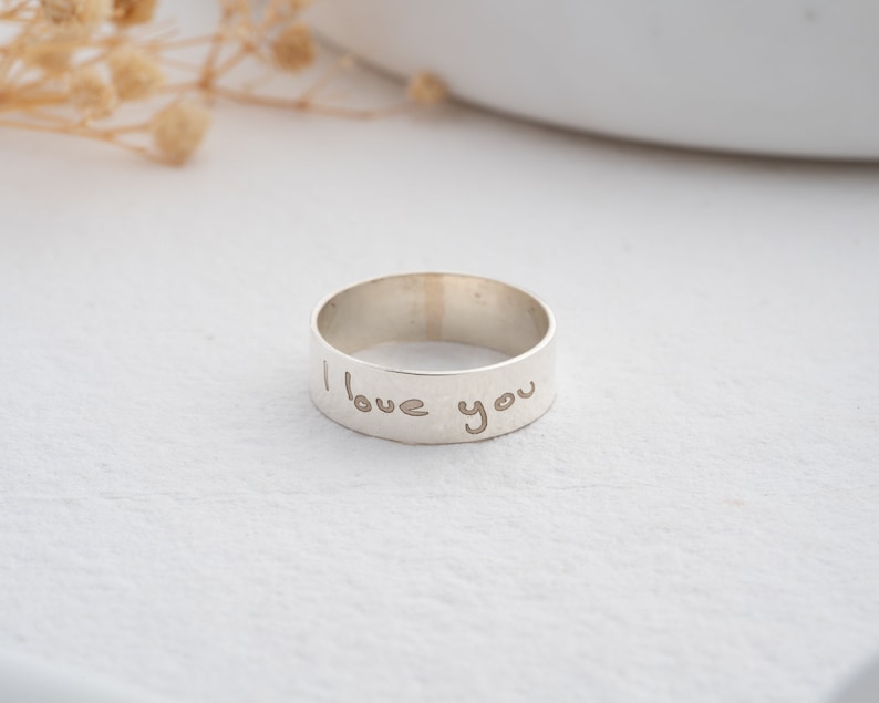Actual Handwriting Band Ring Custom Handwriting Ring Engraved Handwriting Ring Personalized ...