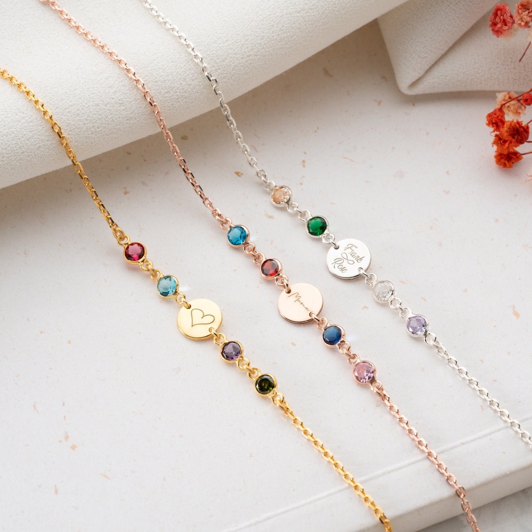 Custom Birthstone Bracelet Personalized Birthstone Bracelet Dainty ...