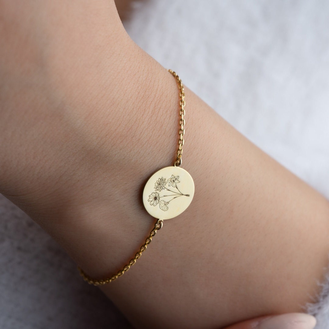 Combined Birth Month Flower Bracelet Custom Family Birth Flower Bouquet ...