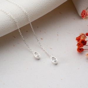 Dainty Gold Threader Earrings With Ellipse Gemstone Threader Earrings ...