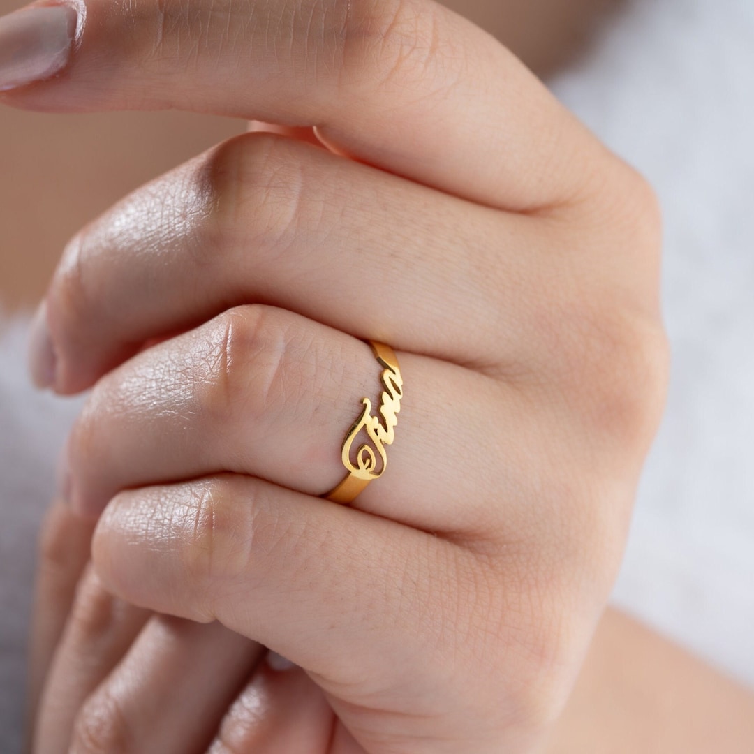 Custom Name Ring Dainty Gold Ring for Women Personalized Name Ring ...