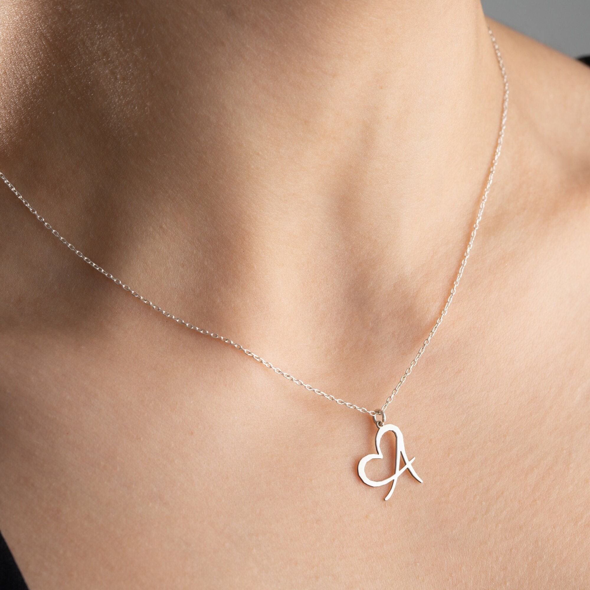 Custom Initial Necklace With Heart Necklace With Initial Personalized ...