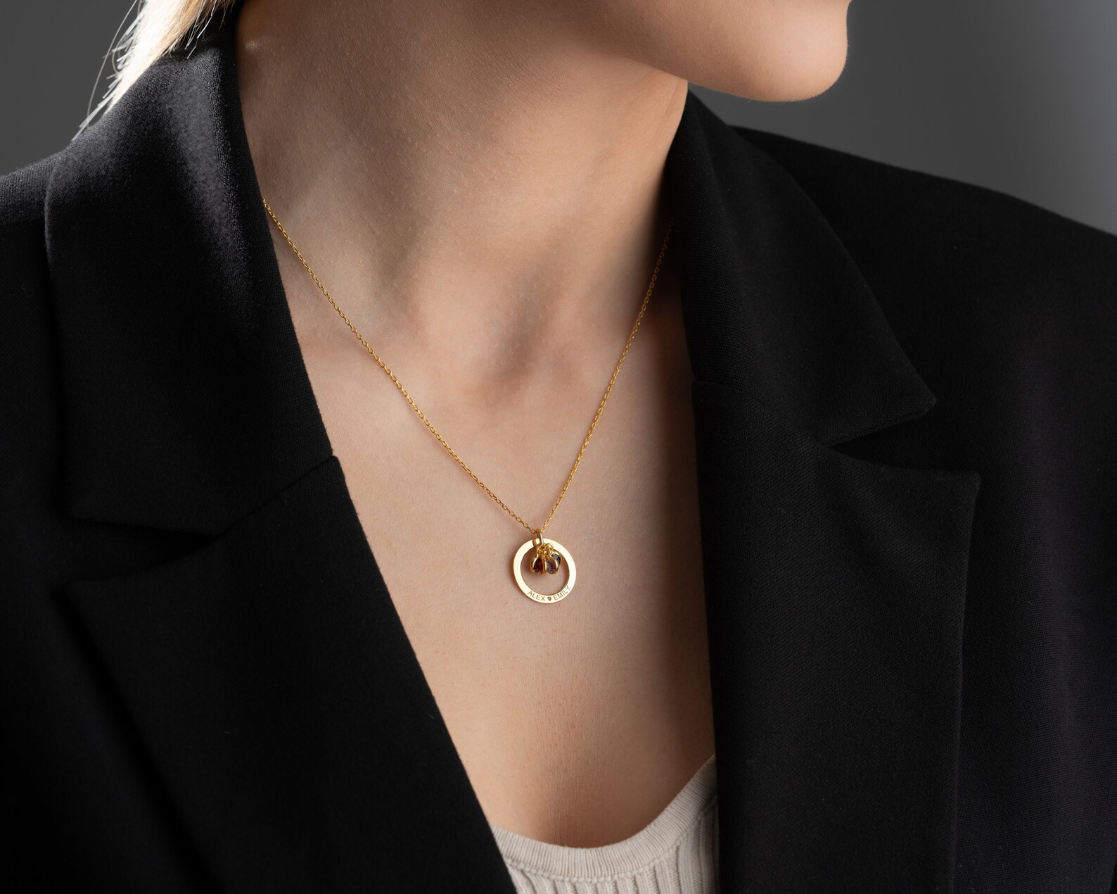Personalized Circle Necklace With Birthstone Custom Circle Necklace ...