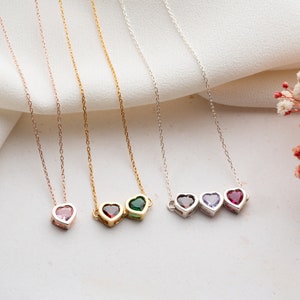 Dainty Birthstone Heart Necklace With Birthstone Necklace With Heart ...