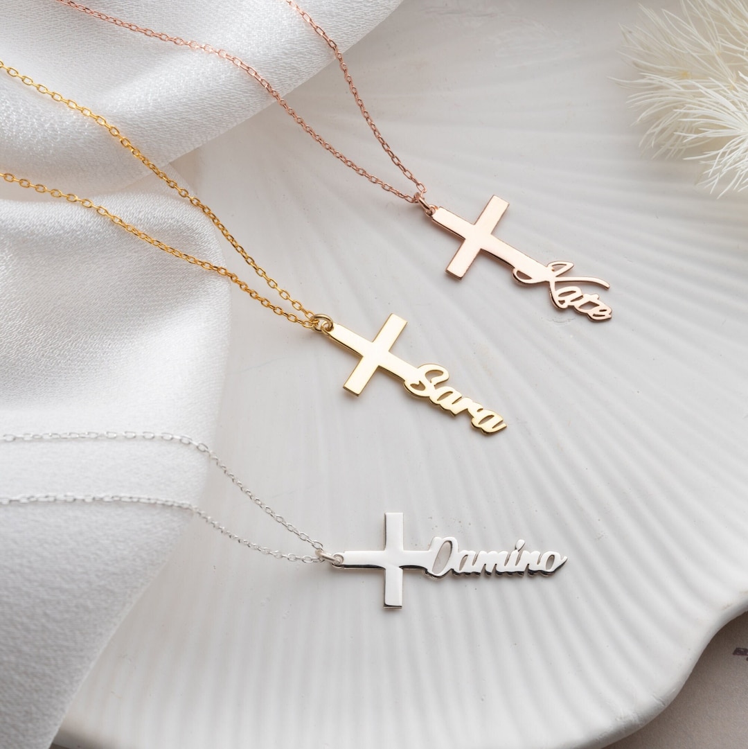 Cross Name Necklace Personalized Cross Necklace for Baptism Gift for ...