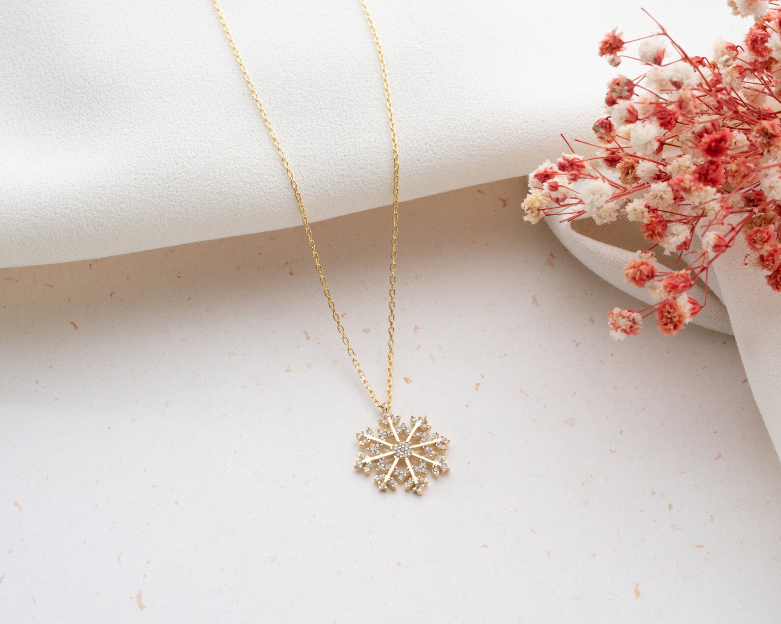 Dainty Snowflake Necklace Sterling Silver Snowflake Charm Necklace ...